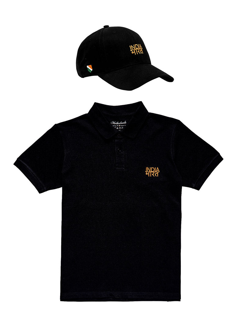 Bharat-India Black Combo | Polo Shirt & Cap in Premium Style ...